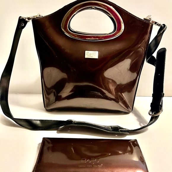 Beijo | Bags | Beijo Shiny Brown Handbag With Matching Wallet | Poshmark